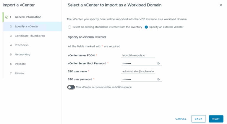 VCF 9 – Integrating a vSphere 8 environment as a new Workload Domain ...